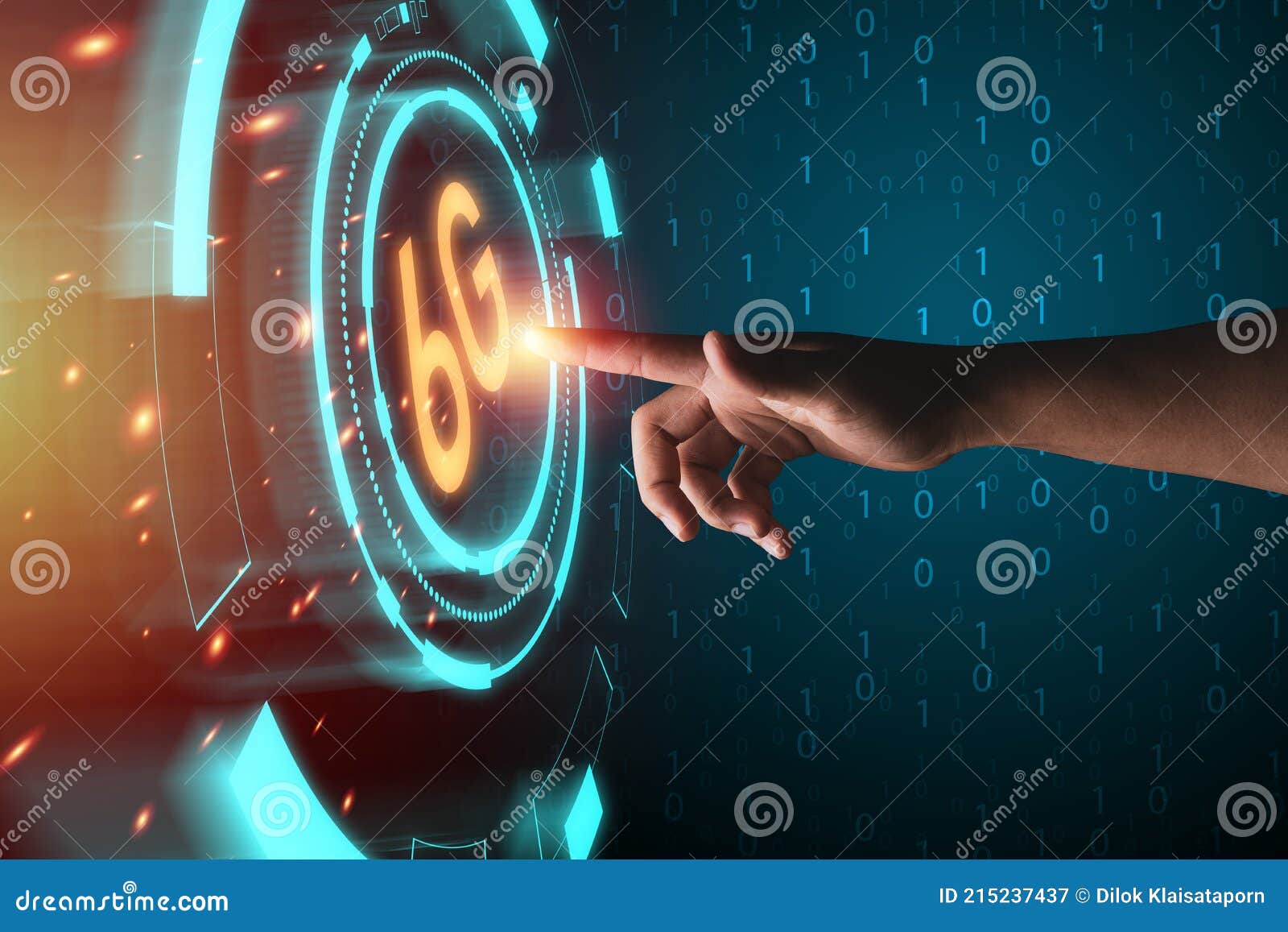 Hand Touching To Virtual Info Graphics with 6G Technology, 6G is 6 ...