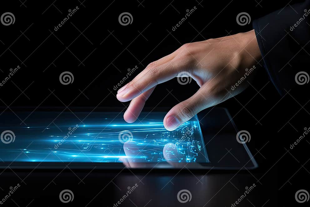 Hand Touching Touch Screen of High Tech Device Stock Illustration ...