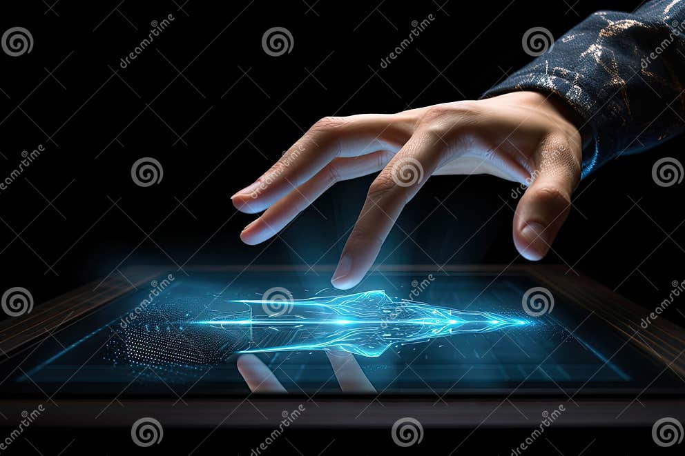Hand Touching Touch Screen of High Tech Device Stock Illustration ...