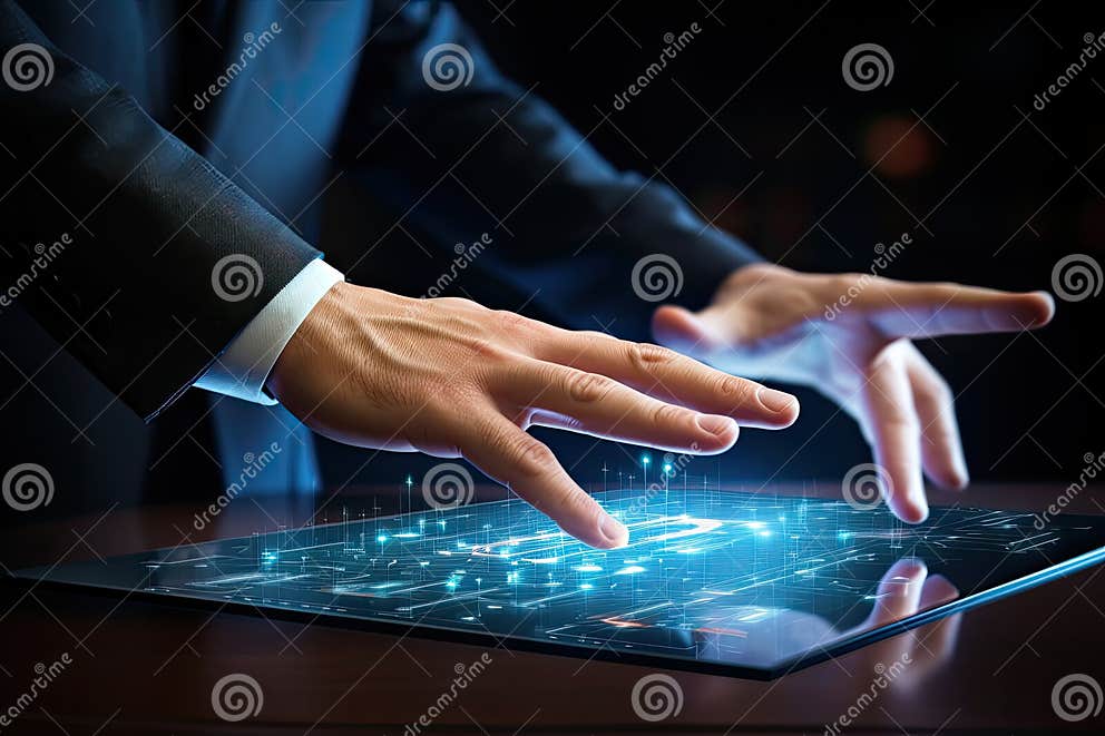 Hand Touching Touch Screen of High Tech Device Stock Illustration ...