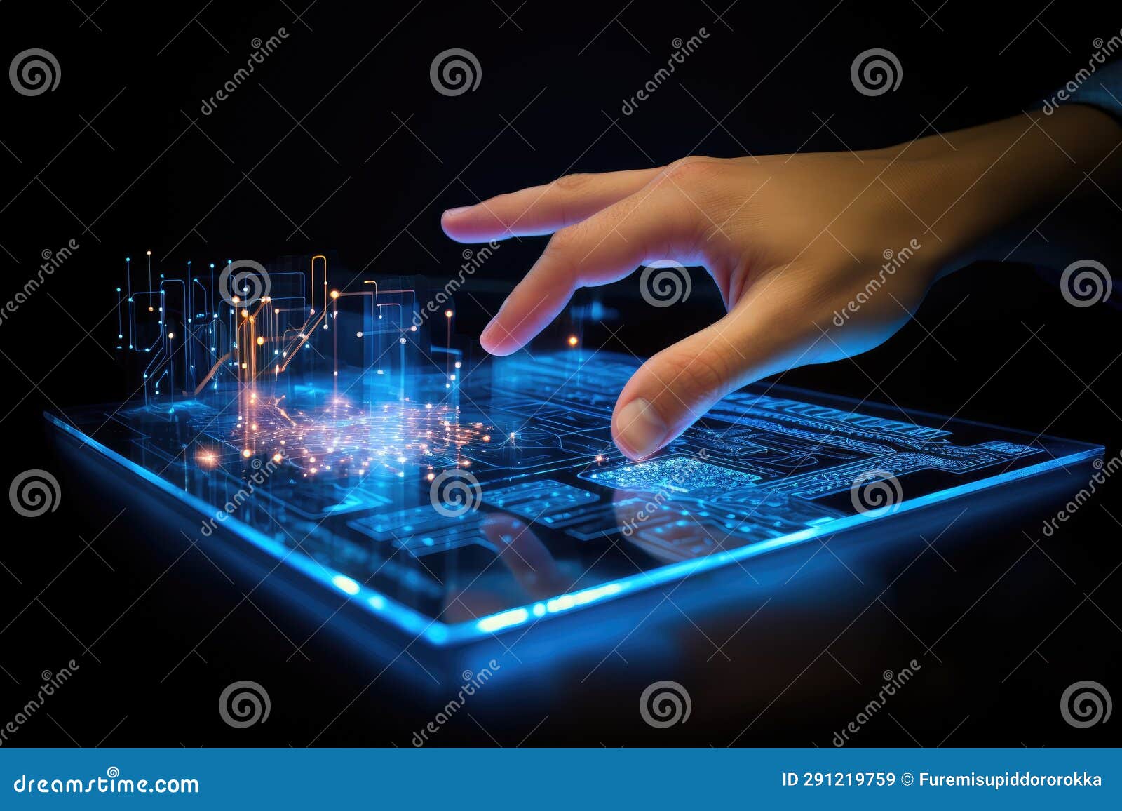 Hand Touching Touch Screen of High Tech Device Stock Illustration ...