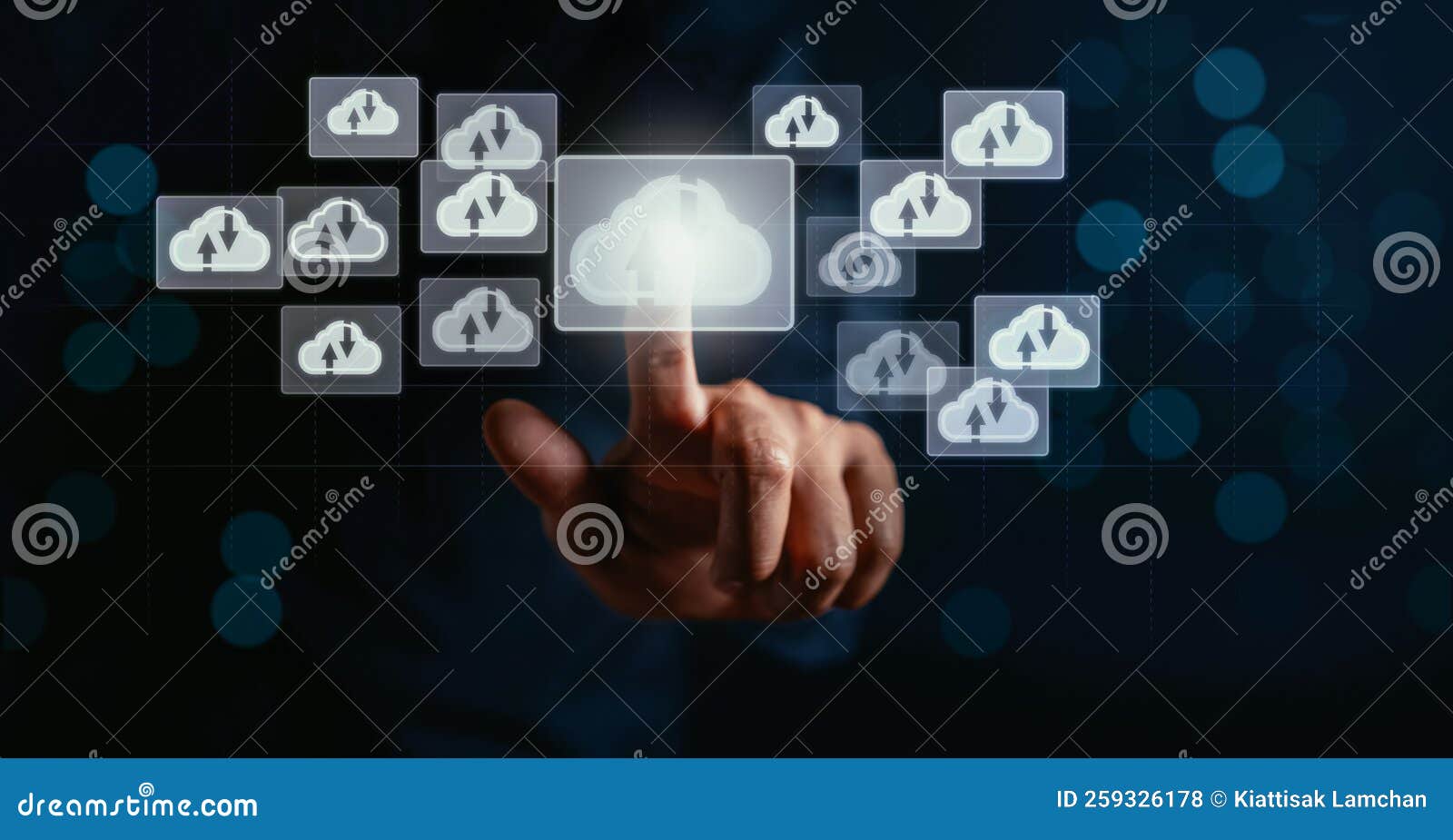 Hand Touching Virtual Cloud Computing Selective To Download and Loading Data Information and ...