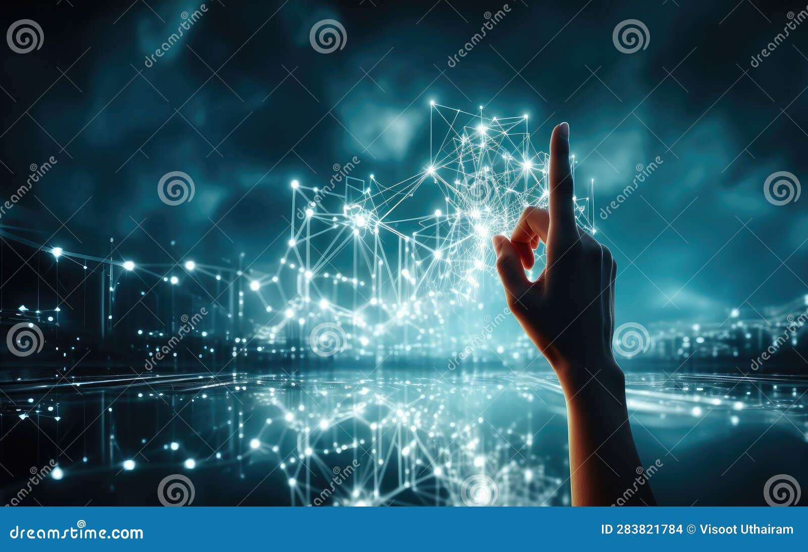 Hand Touching Virtual Interface Technology, Web Banner, Connection ...