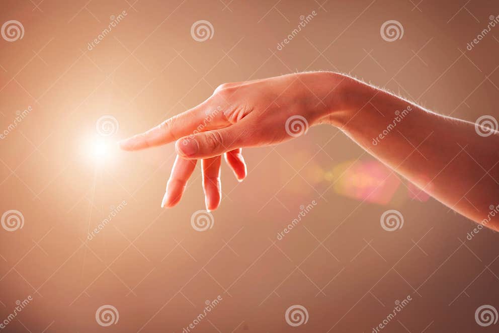 Hand Touching Virtual Screen Stock Photo - Image of person, fingers ...