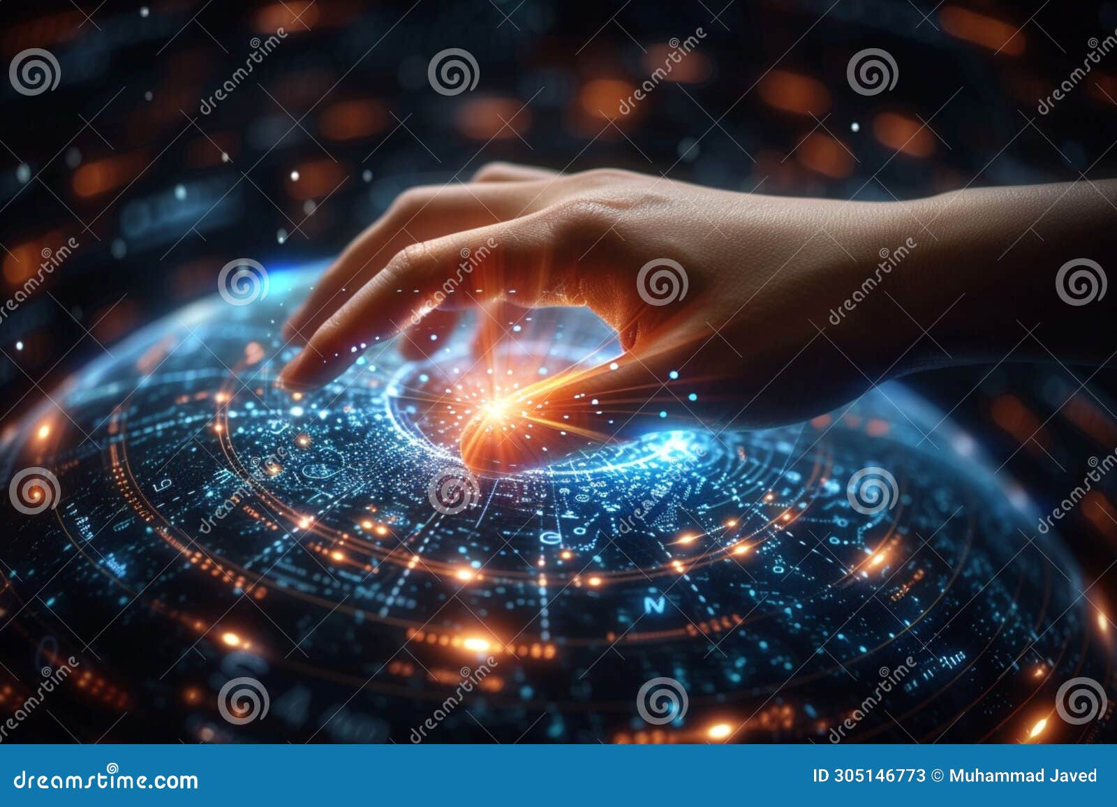 Hand Touching Virtual Screen Circular Diagram, Technology Innovation ...