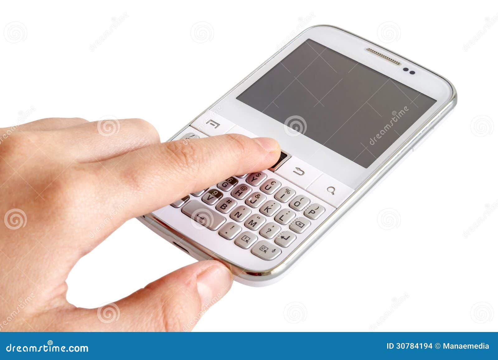 Hand Touching White Smart Phone Stock Photo - Image of candybar, copy ...