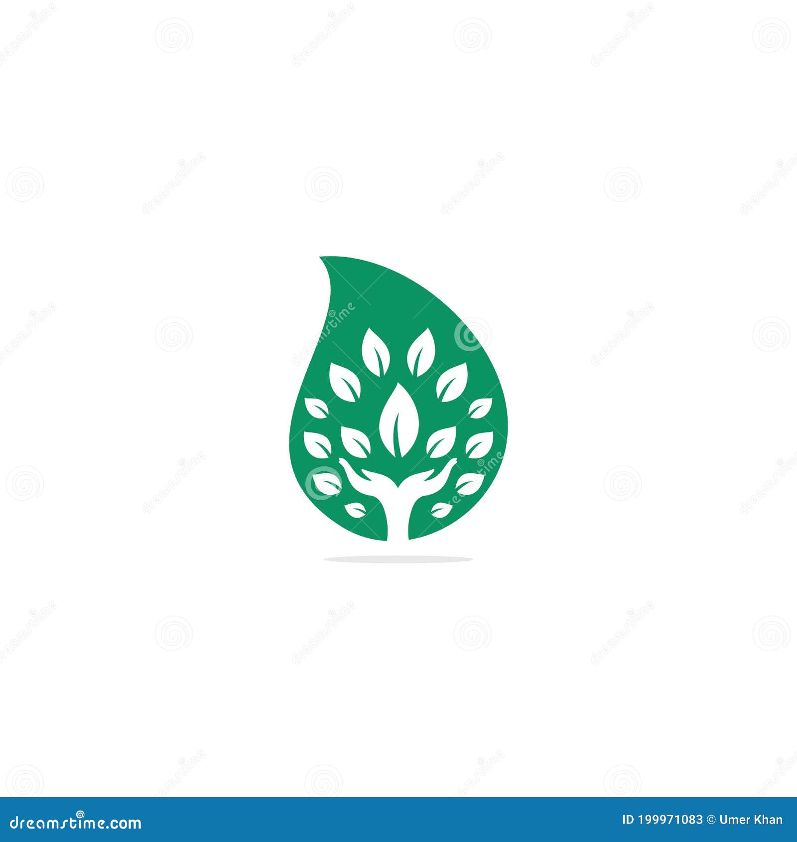 Hand Tree Drop Shape Concept Logo Design. Stock Vector - Illustration ...