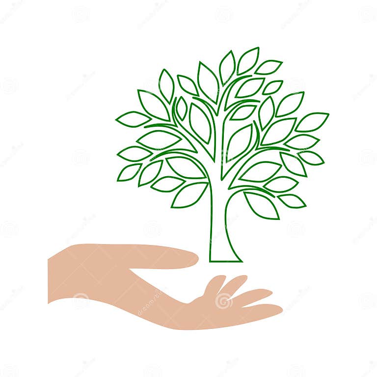 Hand with a Tree Symbol, Tree in Hand Stock Vector - Illustration of ...