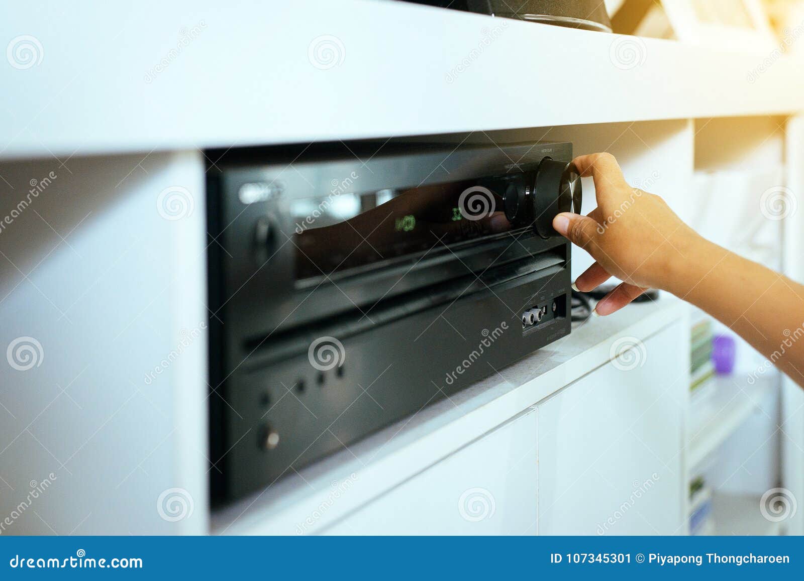 Hand Turning on Home-theater Amplifier Stock Image - Image of noisy ...