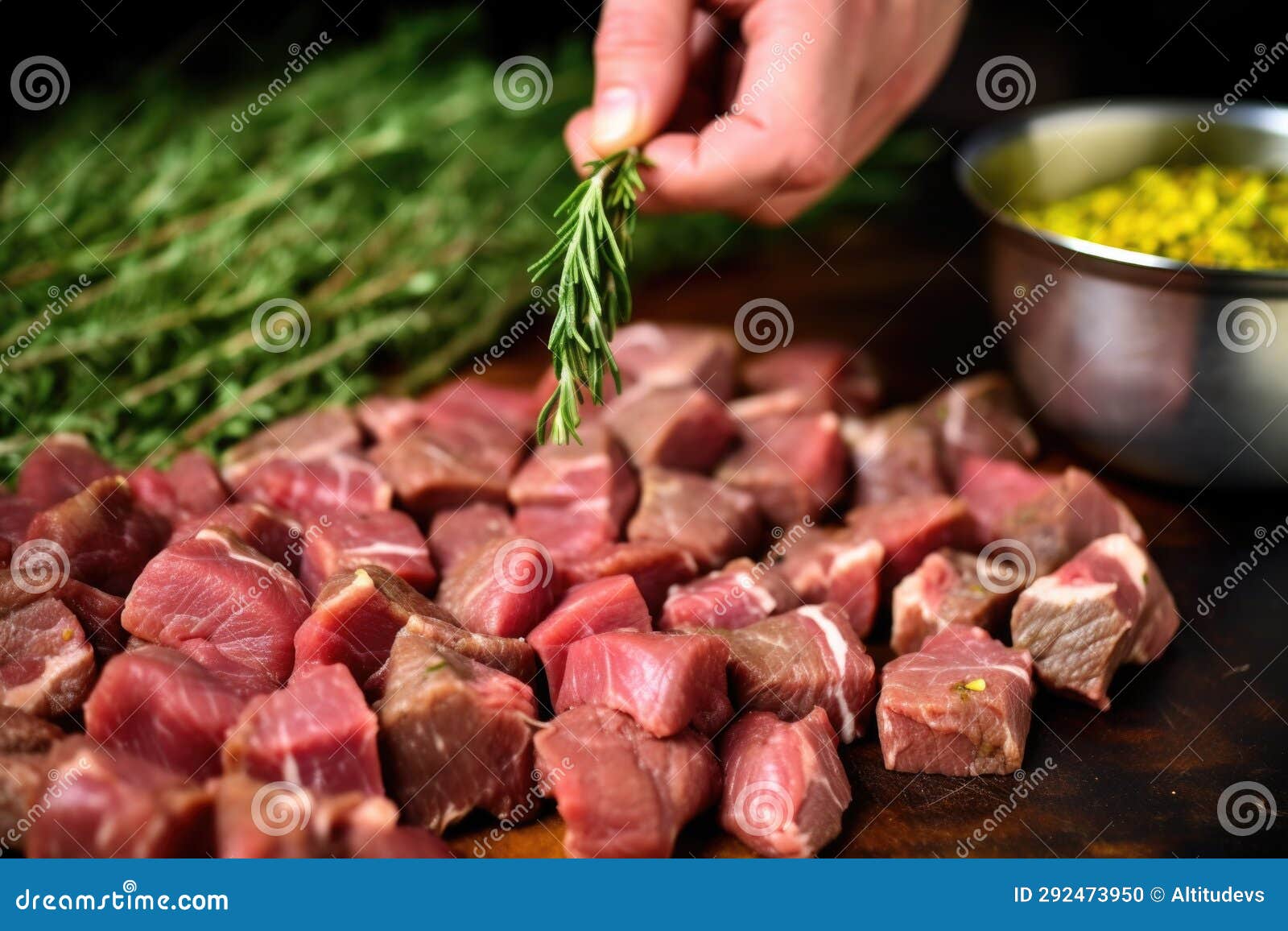 Hand Turning Meat Pieces in Herb Marinade Stock Photo - Image of ...