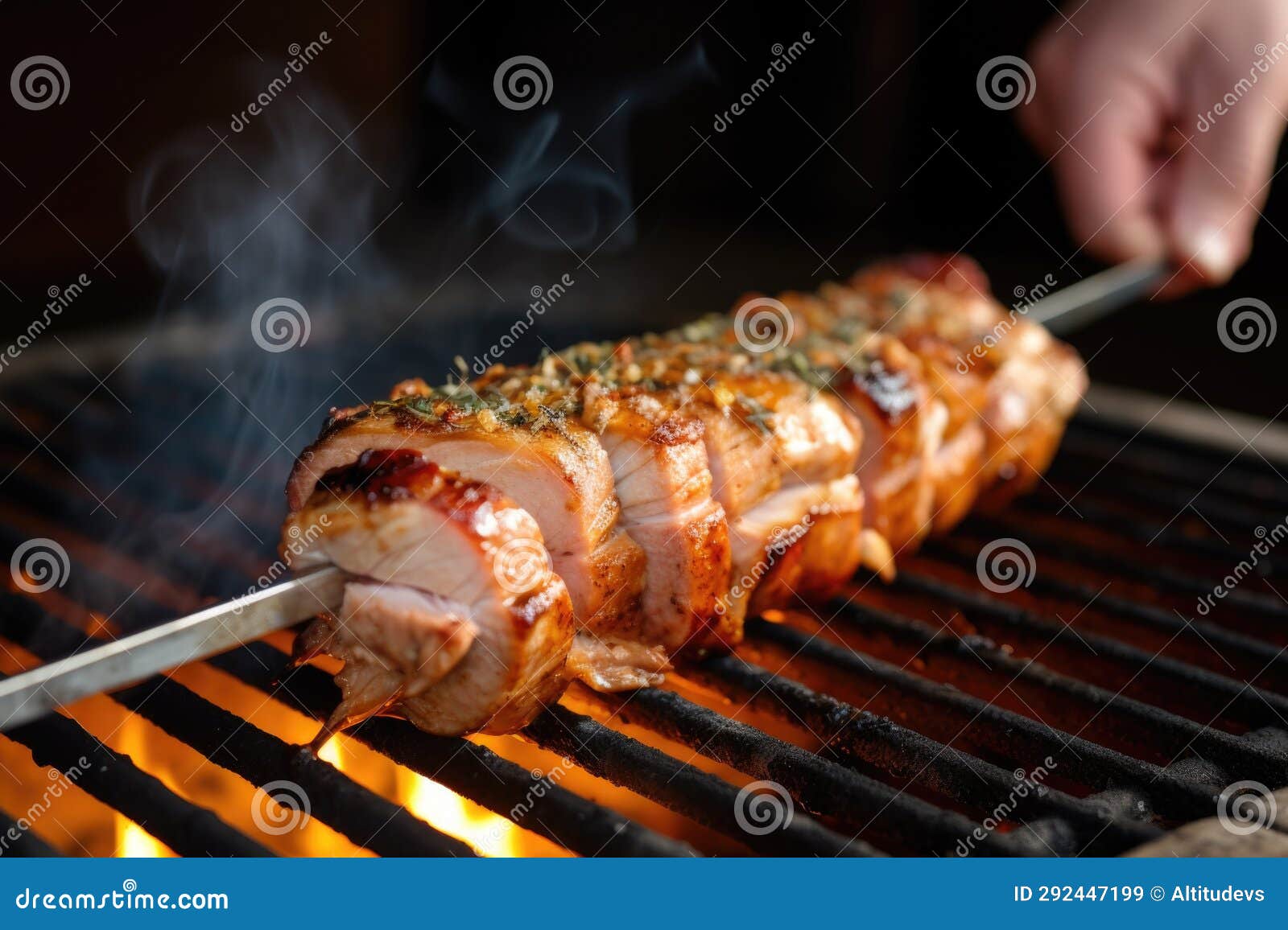 Hand Turning Pork Loin Over on Spit with a Fork Stock Illustration ...