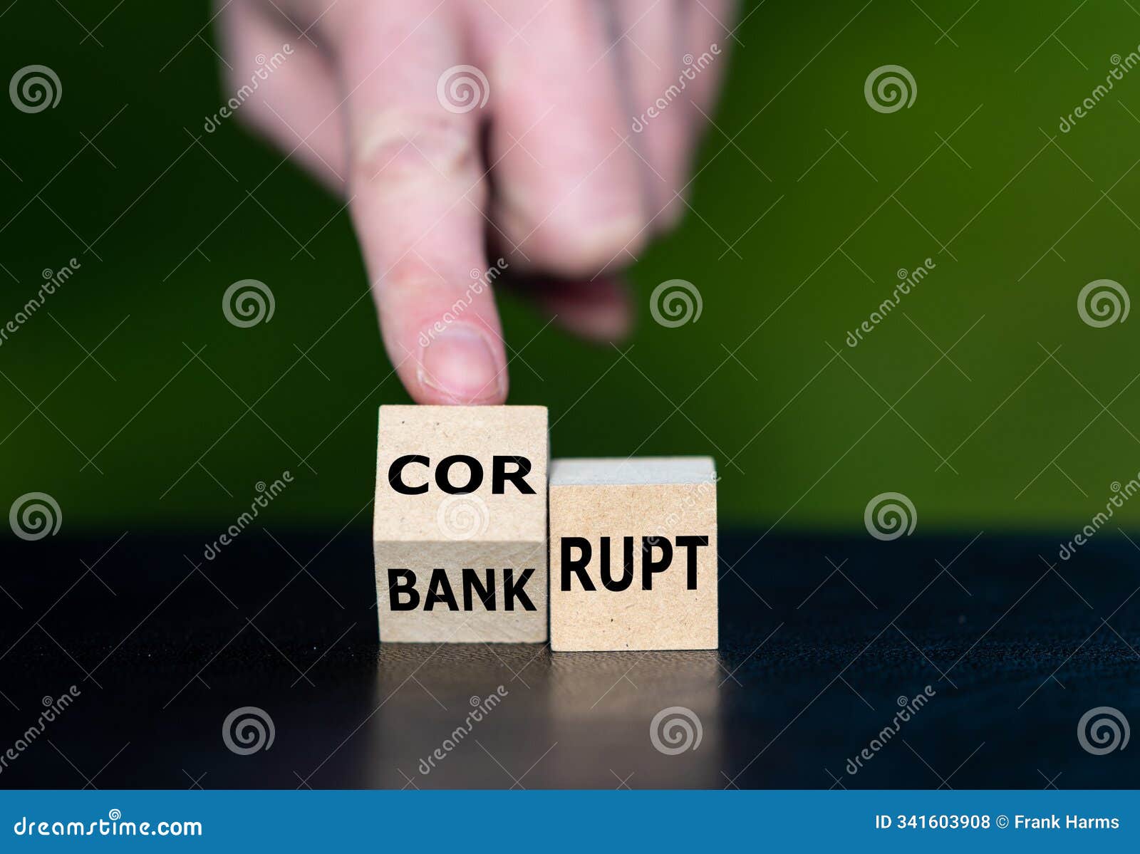 Hand Turns Cube and Changes the Expression Bankrupt To Corrupt. Stock ...
