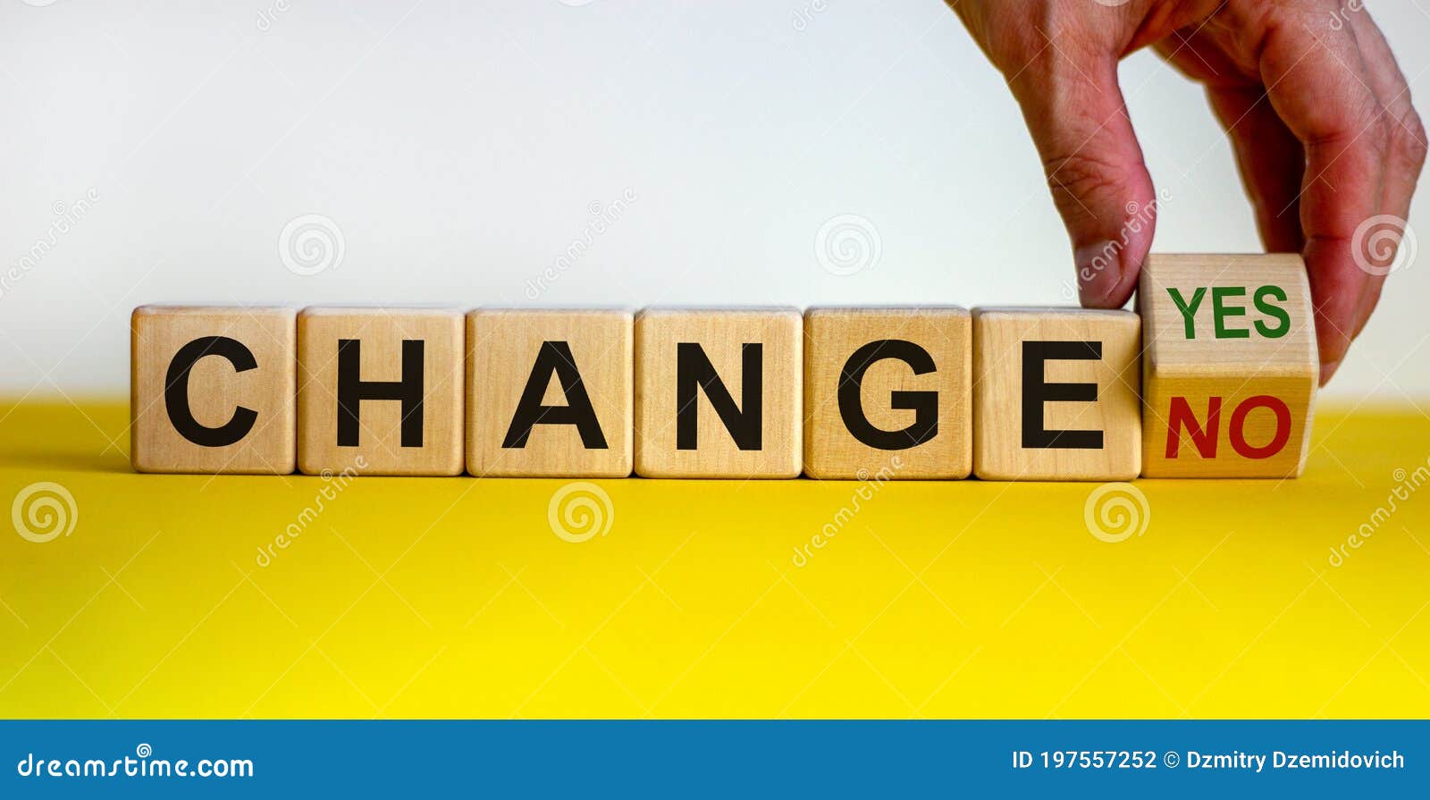 Hand Turns a Cube and Changes the Expression `change No` To `change Yes ...