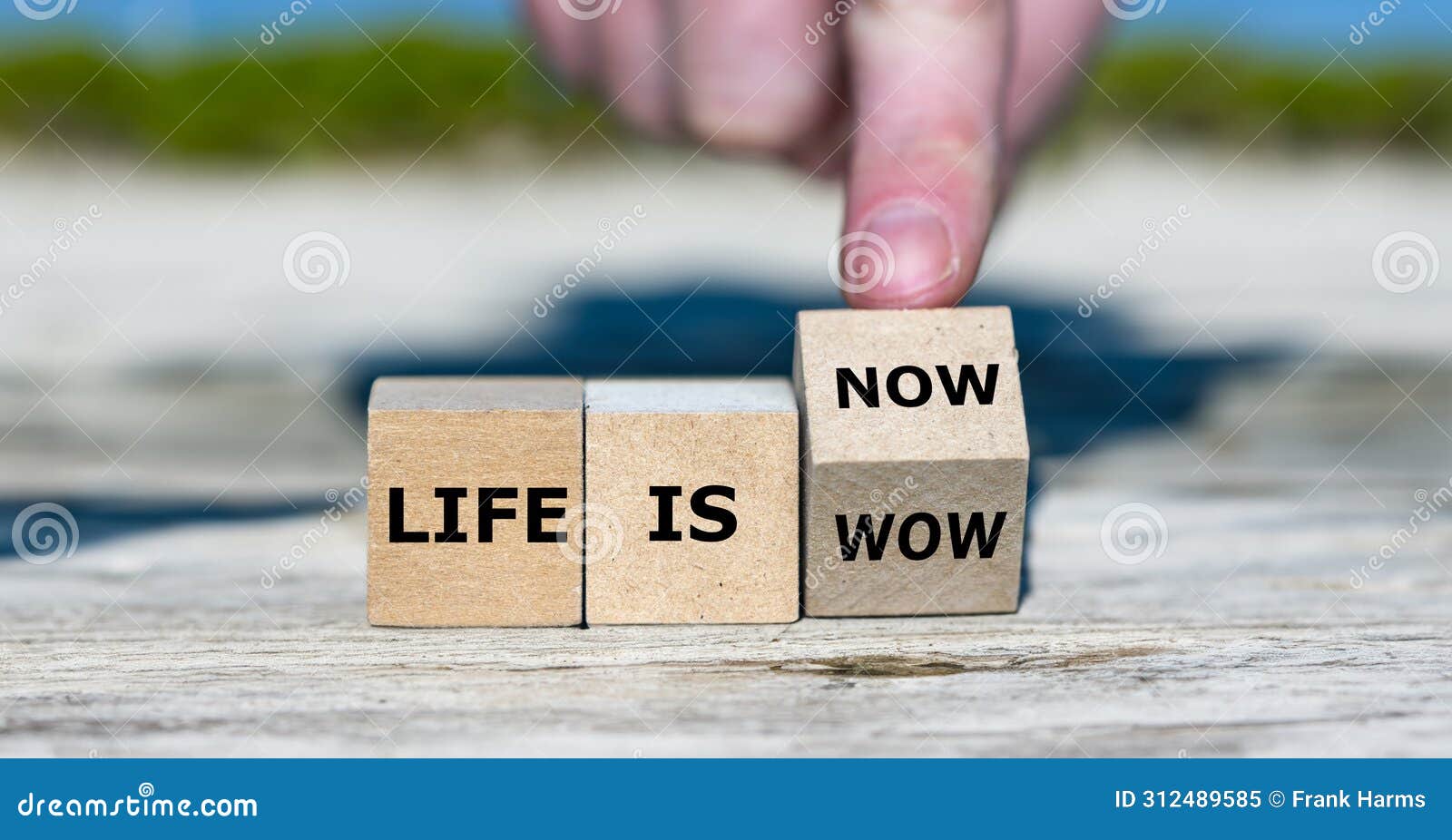 Hand Turns Cube and Changes the Expression Life is Wow To Life is Now ...