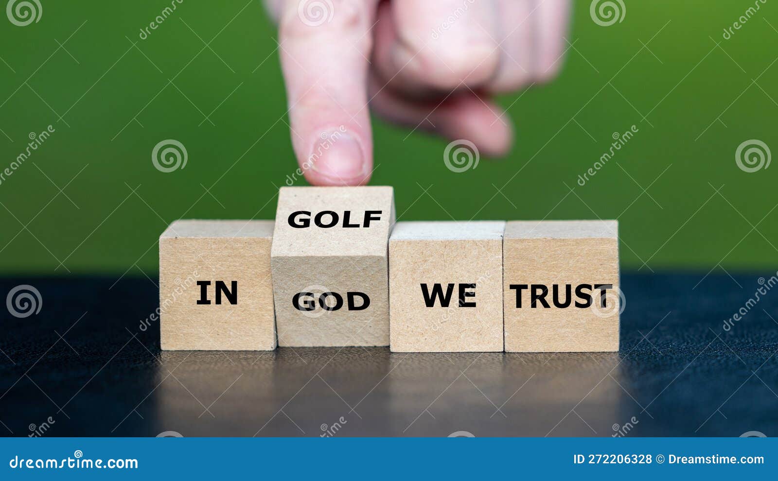 Hand Turns Cube and Changes the Phrase in God we Trust To in Golf we ...