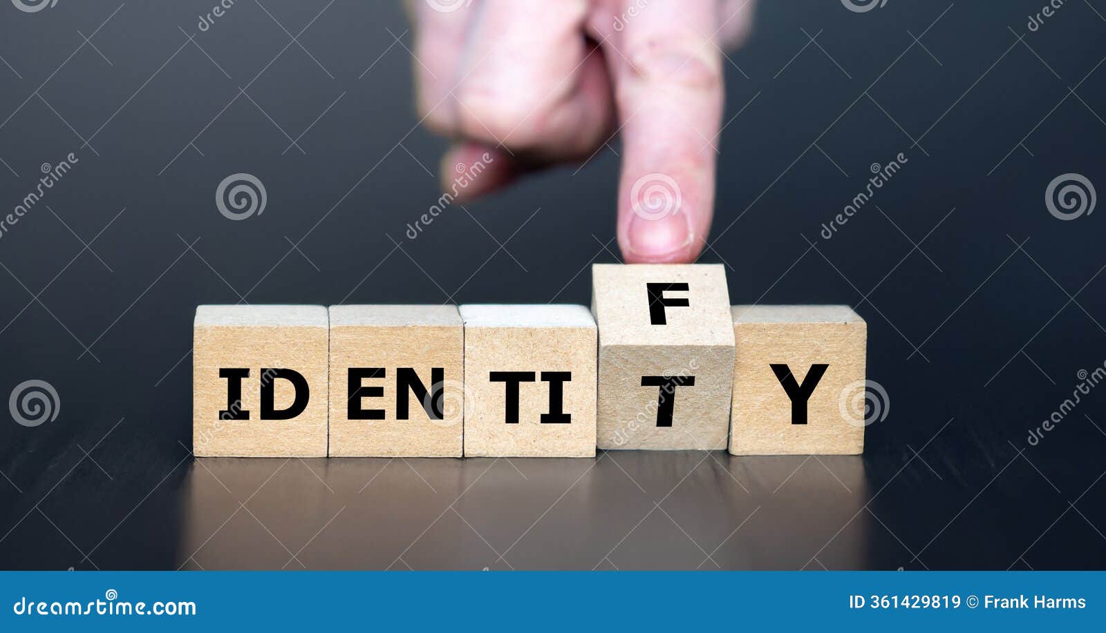 Hand Turns Cube and Changes the Word Identity To Identify. Stock Image ...