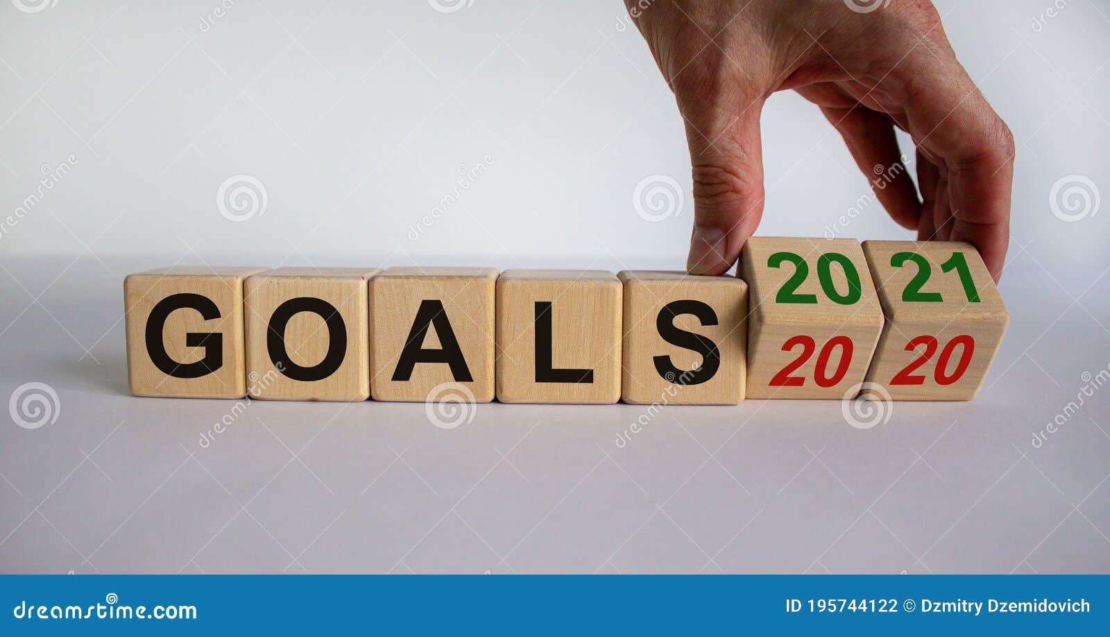 Hand Turns Cubes and Changes the Expression `goals 2020` To `goals 2021 ...