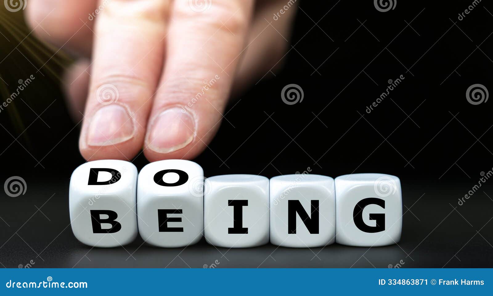 Hand Turns Dice and Changes the Word Being To Doing. Stock Image ...