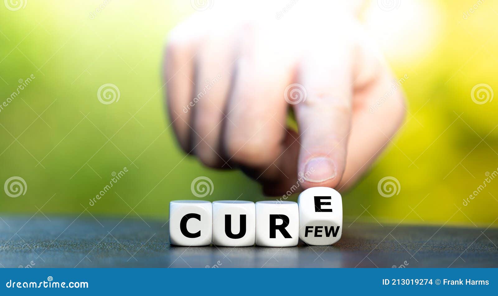 Hand Turns Dice and Changes the Word `curfew` To `cure`. Stock Photo ...