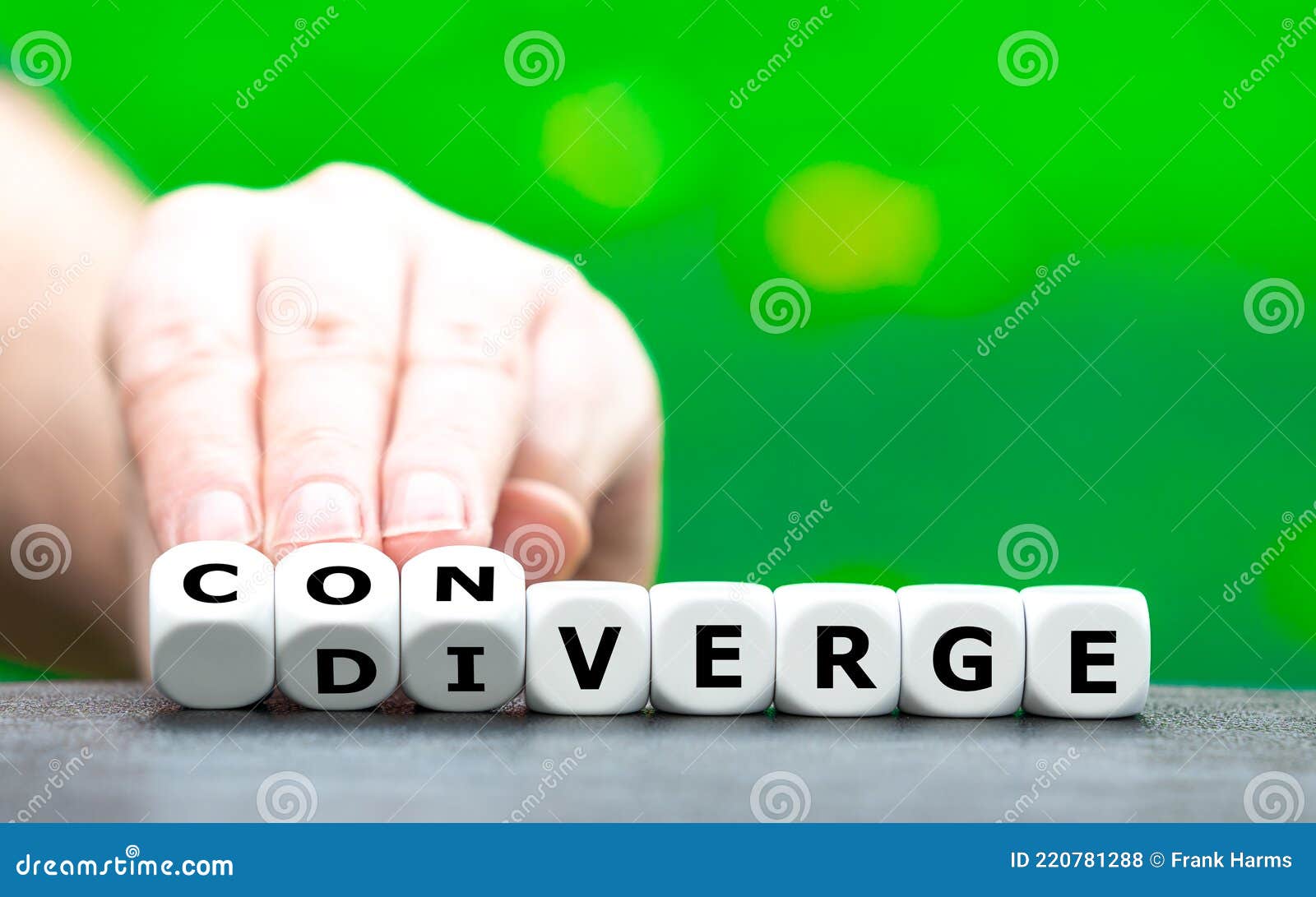 Hand Turns Dice And Changes The Word `diverge` To `converge`. Stock ...