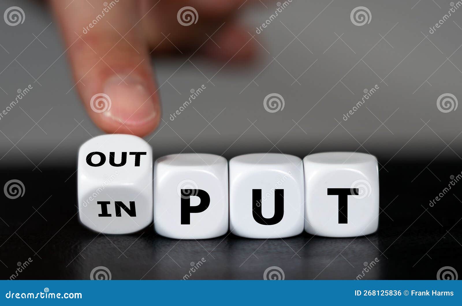 Hand Turns Dice and Changes the Word Input To Output. Stock Photo ...
