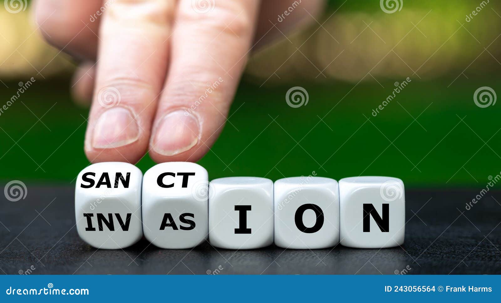 Hand Turns Dice and Changes the Word Invasion To Sanction Stock Photo ...