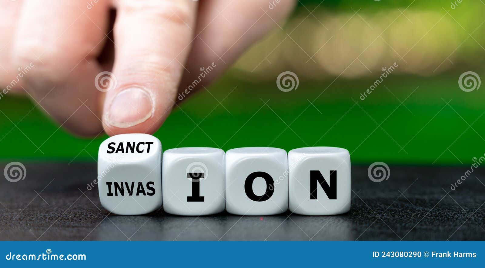 Hand Turns Dice and Changes the Word Invasion To Sanction Stock Photo ...