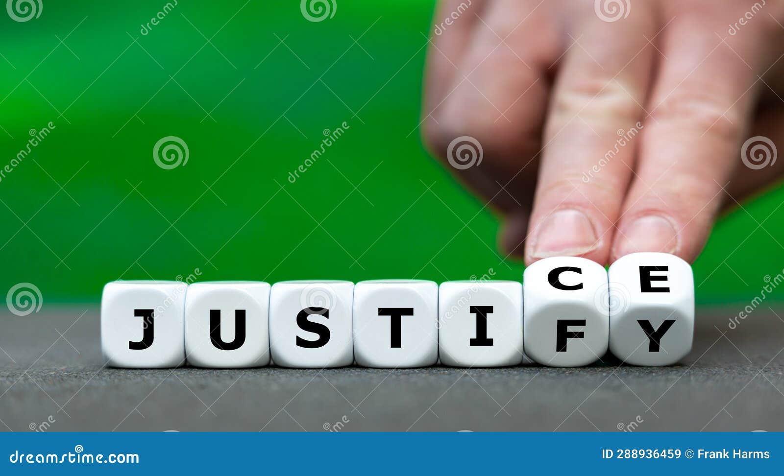 Hand Turns Dice and Changes the Word Justify To Justice. Stock Image ...
