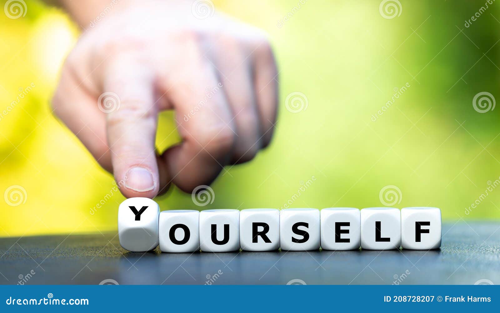 Hand Turns Dice and Changes the Word Ourself To Yourself. Stock Image ...