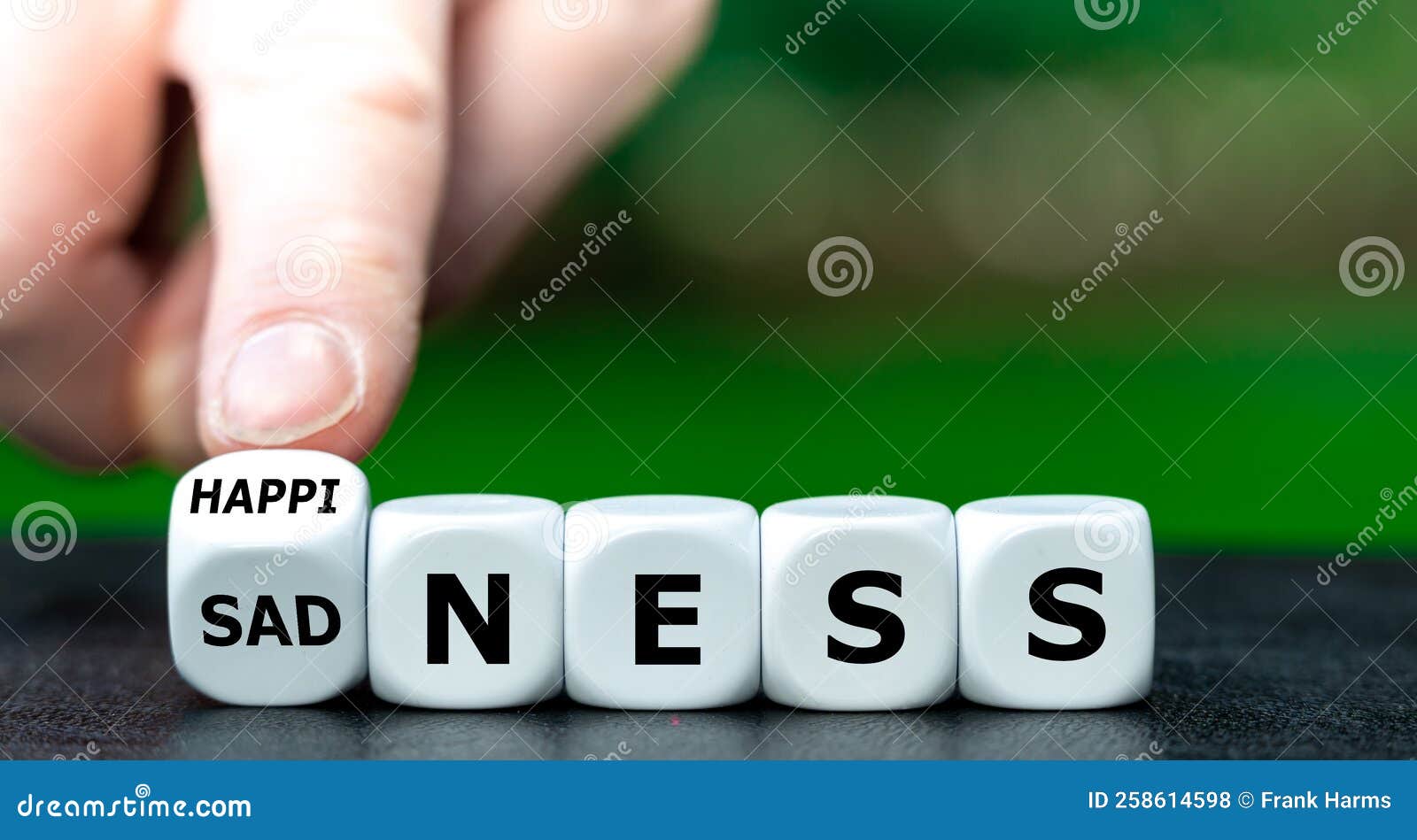 Hand Turns Dice and Changes the Word Sadness To Happiness Stock Photo ...