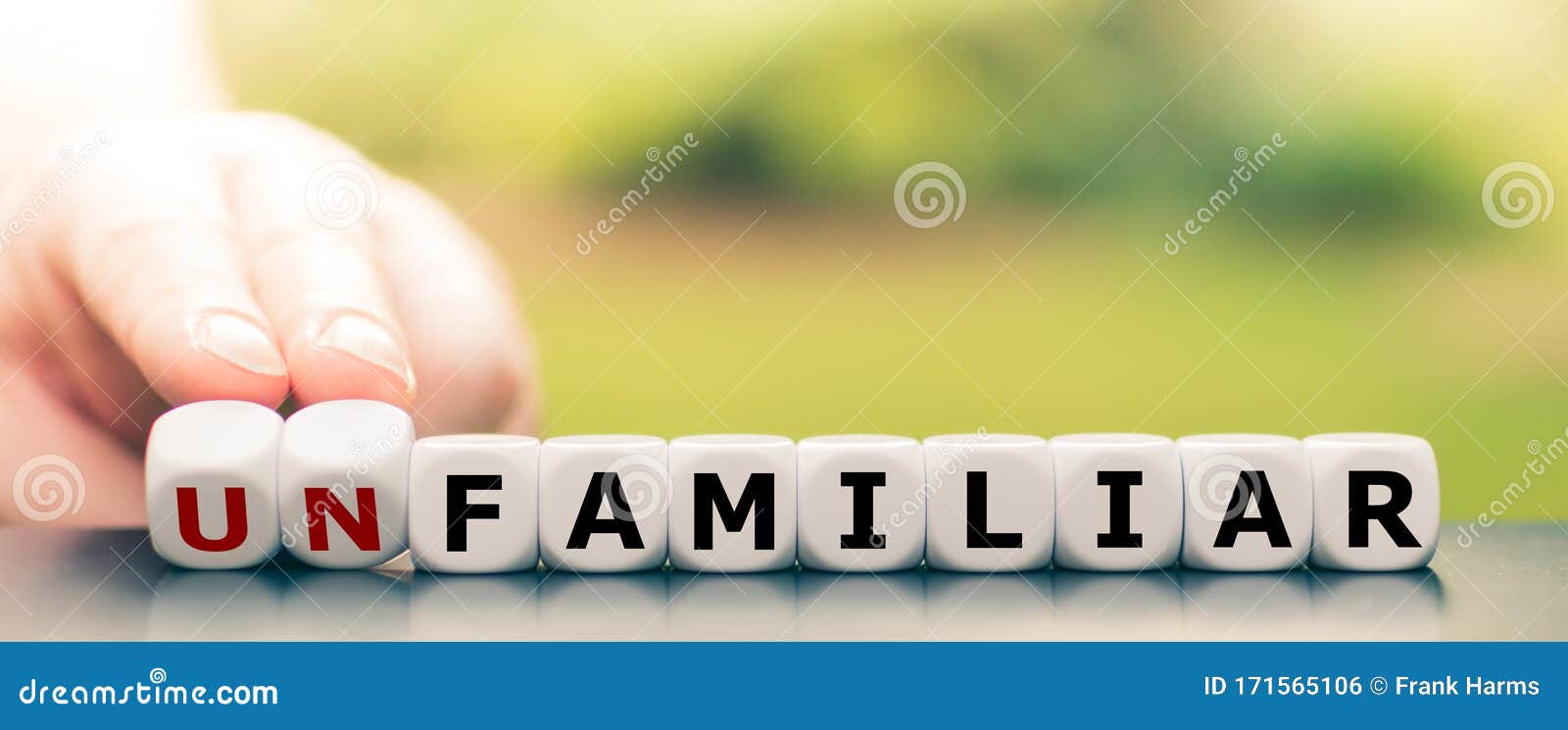 Hand Turns Dice and Changes the Word `unfamiliar` To `familiar`. Stock ...