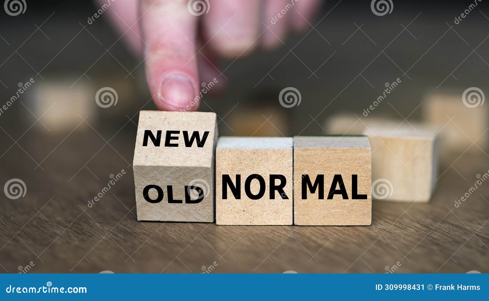 Hand Turns Wooden Cube and Changes the Expression Old Normal To New ...