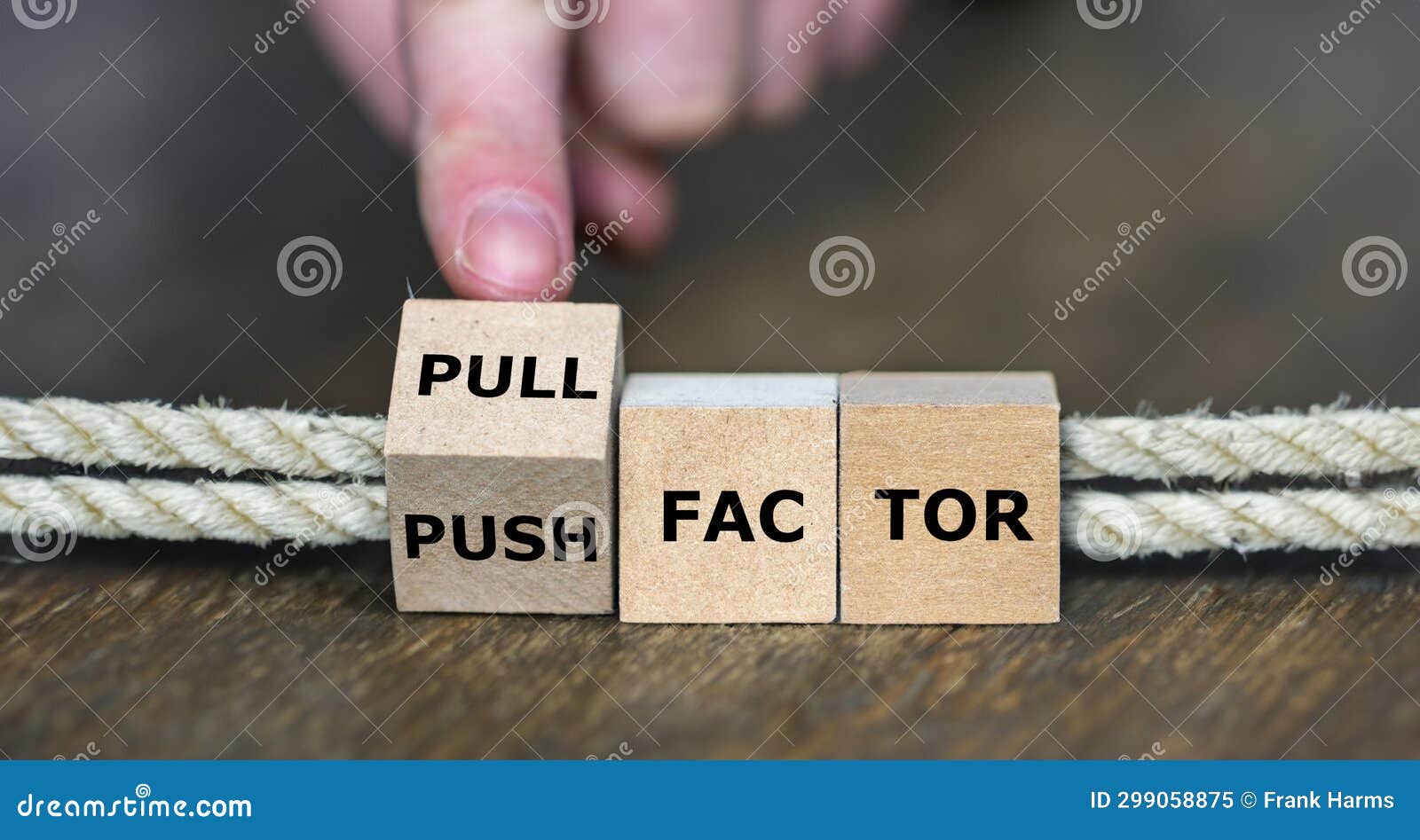 Hand Turns Wooden Cube and Changes the Expression Push Factor To Pull ...