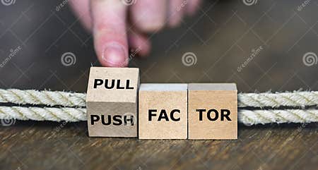 Hand Turns Wooden Cube and Changes the Expression Push Factor To Pull ...