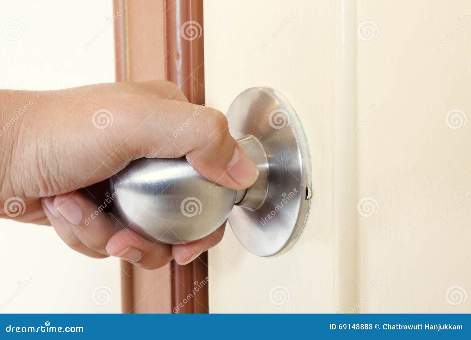 Hand Twist Handle the Door To Open. Stock Photo - Image of exit, hold ...
