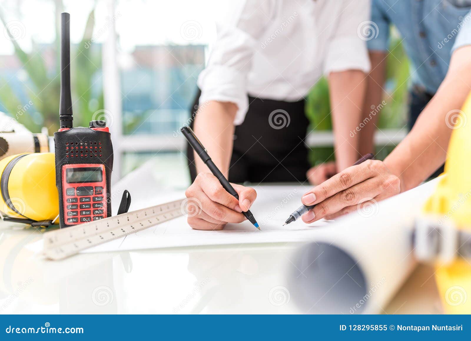 Architect Drawing Construction Project on Paper Stock Image - Image of ...