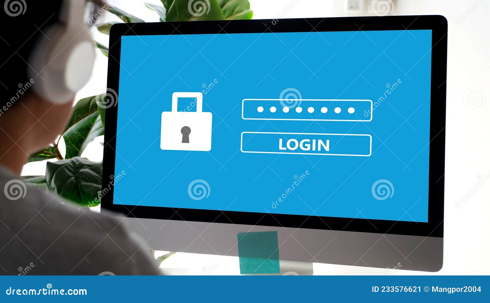 Hand Tying Computer with Password Login on Screen, Cyber Security ...