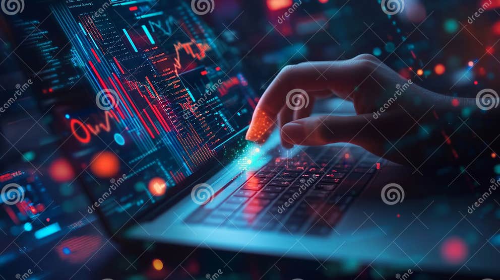 Hand Engaged in SEO Analytics on a Laptop with Double Exposure of ...