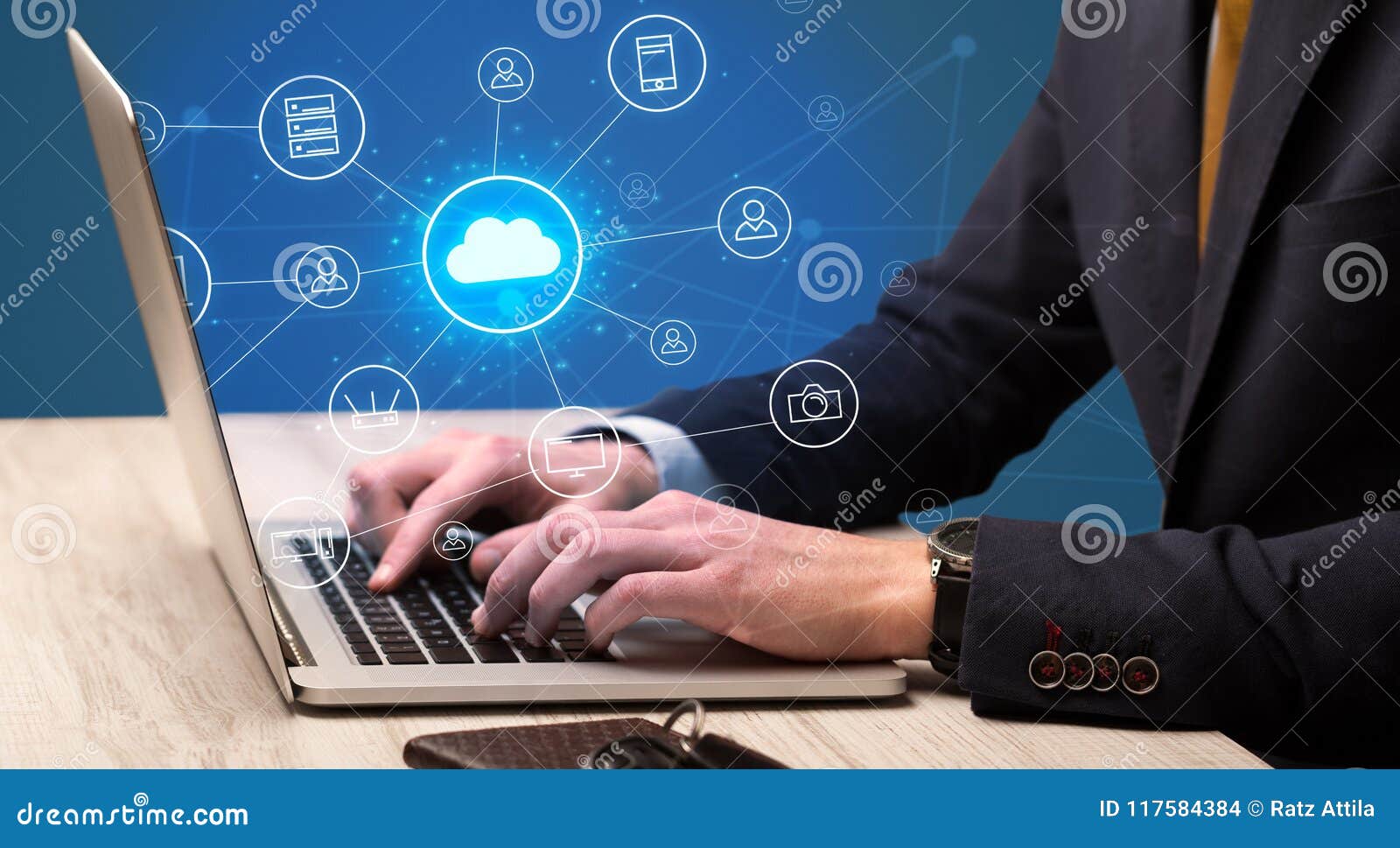 Hand Typing with Cloud Technology System Concept Stock Photo - Image of ...