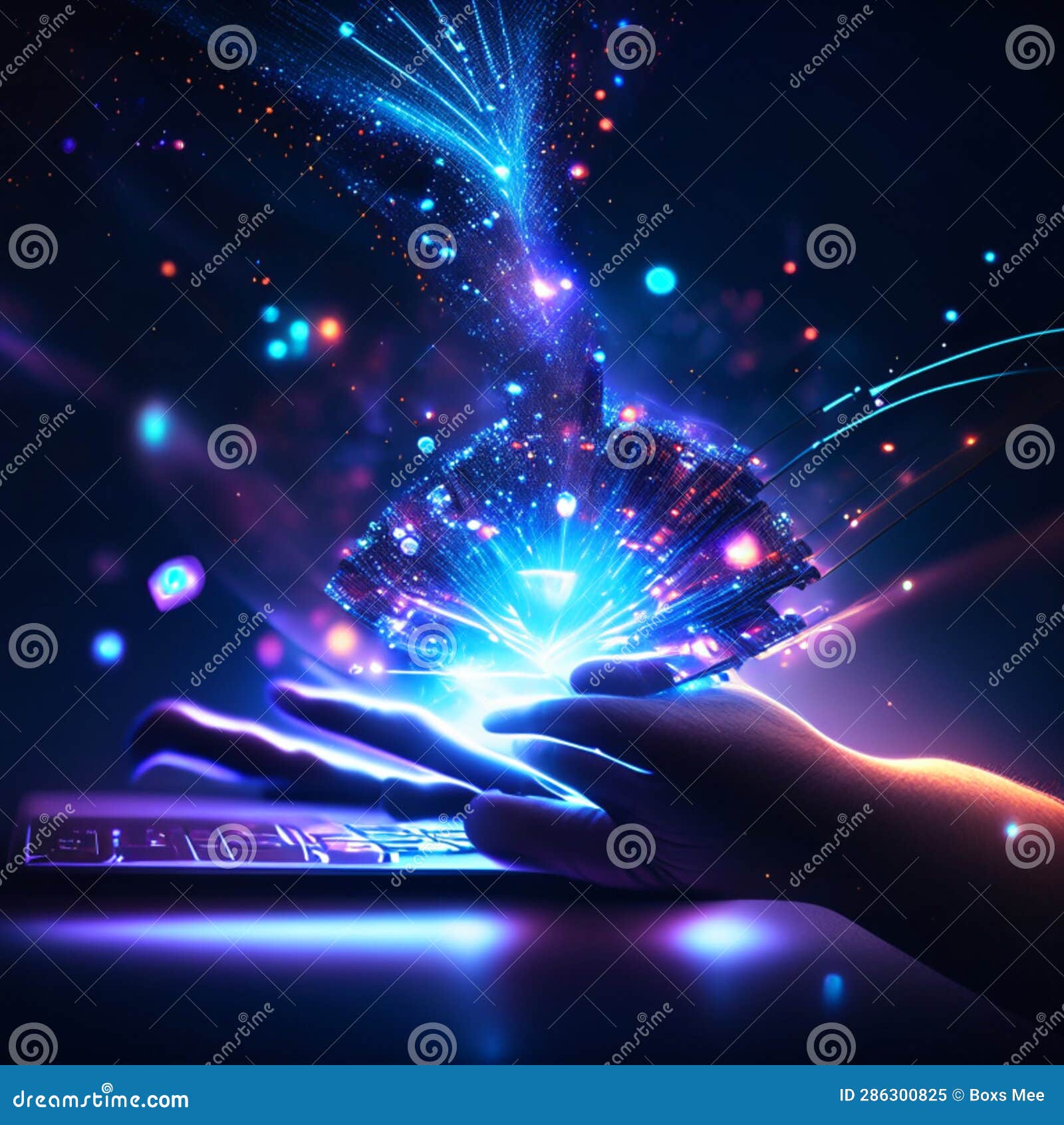 Hand Typing on a Computer Keyboard, Abstract Technology Background. 3d ...
