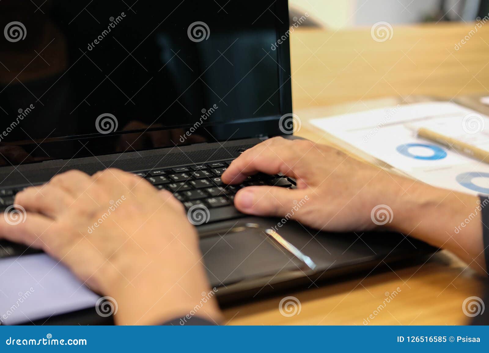 Hand Typing on Computer Laptop Keyboard Working at Home Office Stock ...
