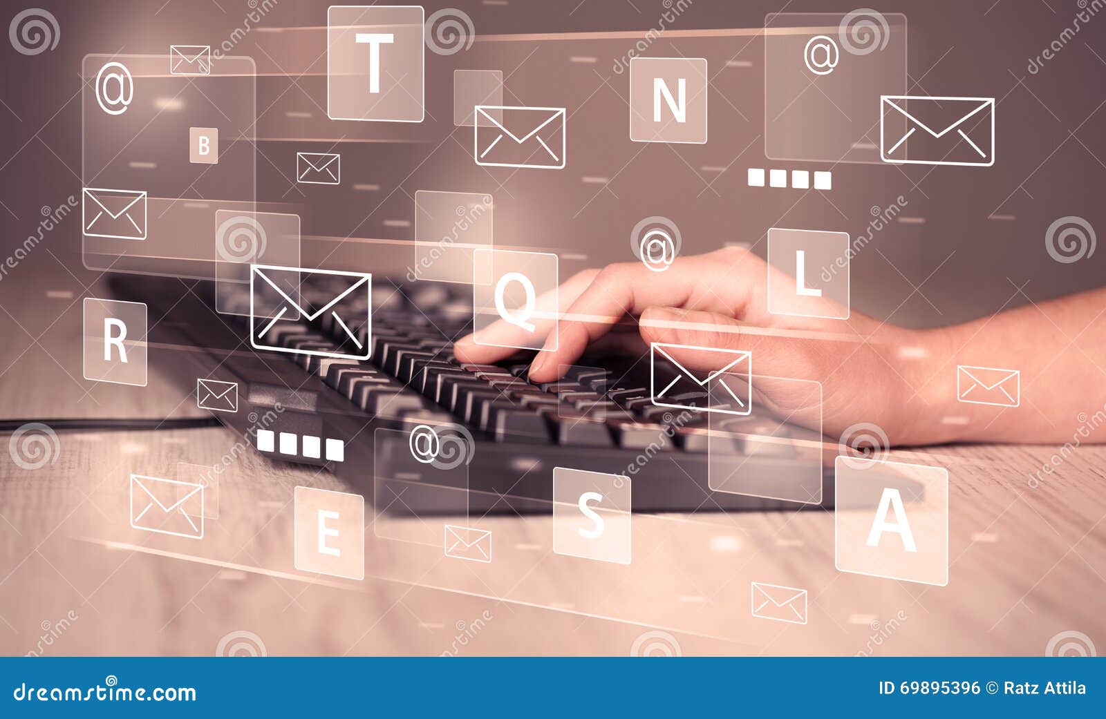 Hand Typing on Keyboard with Digital Tech Icons Stock Photo - Image of ...
