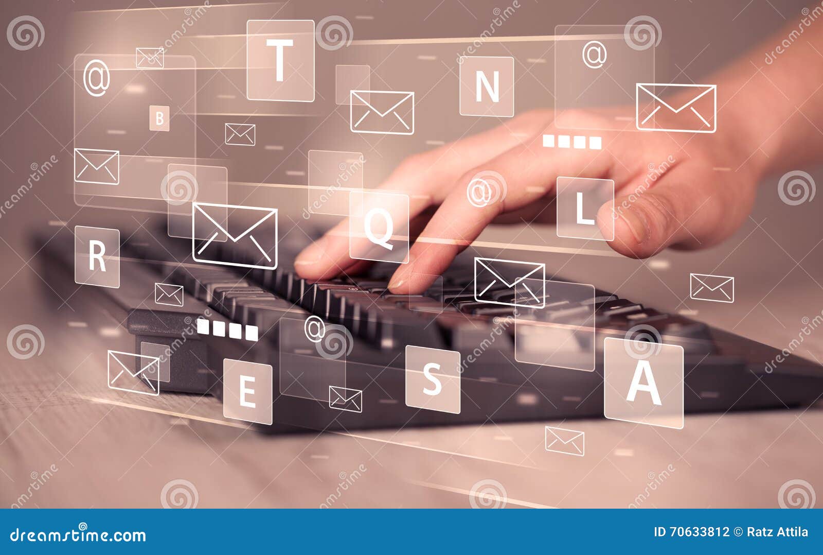 Hand Typing on Keyboard with Digital Tech Icons Stock Photo - Image of ...