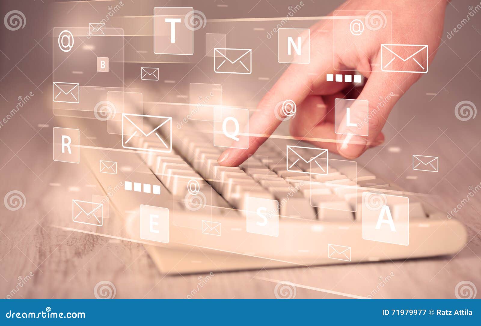 Hand Typing on Keyboard with Digital Tech Icons Stock Image - Image of ...