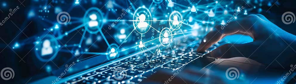 Hand Typing on Keyboard with Network Connections Stock Illustration ...