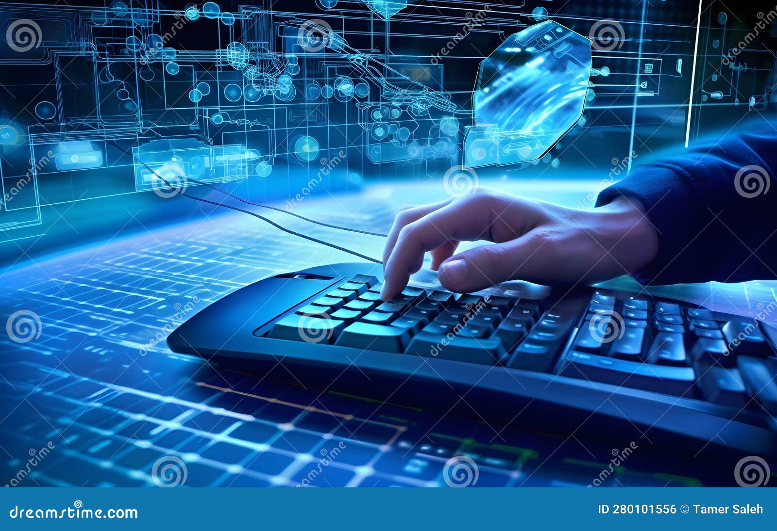 Hand Typing on a Keyboard with World Map in the Background Stock ...