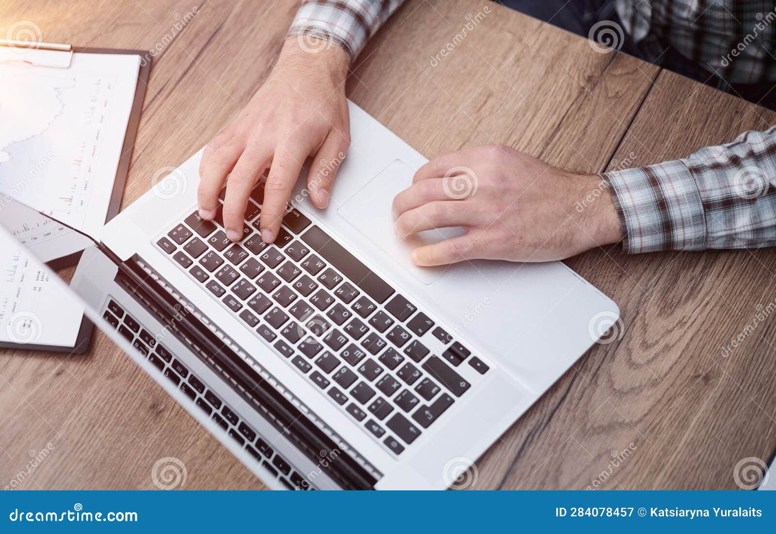 Top View Manager Works Behind a Laptop. Stock Image - Image of buttons ...