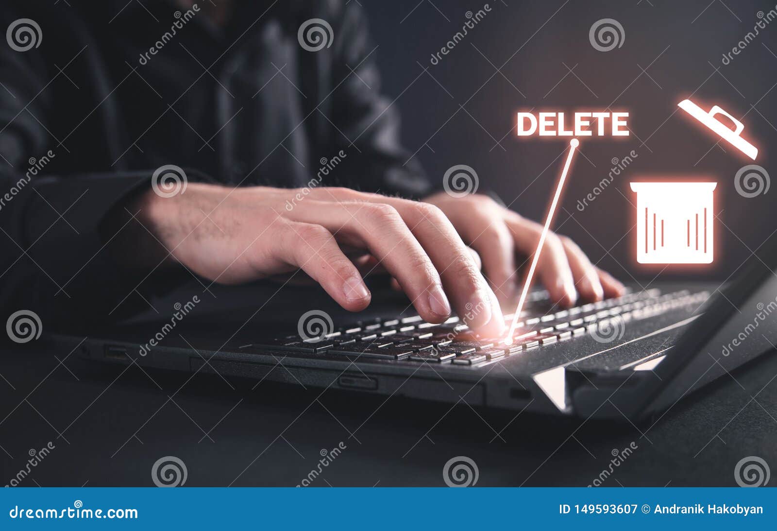Hand Typing Laptop Keyboard. Delete Stock Image - Image of business ...