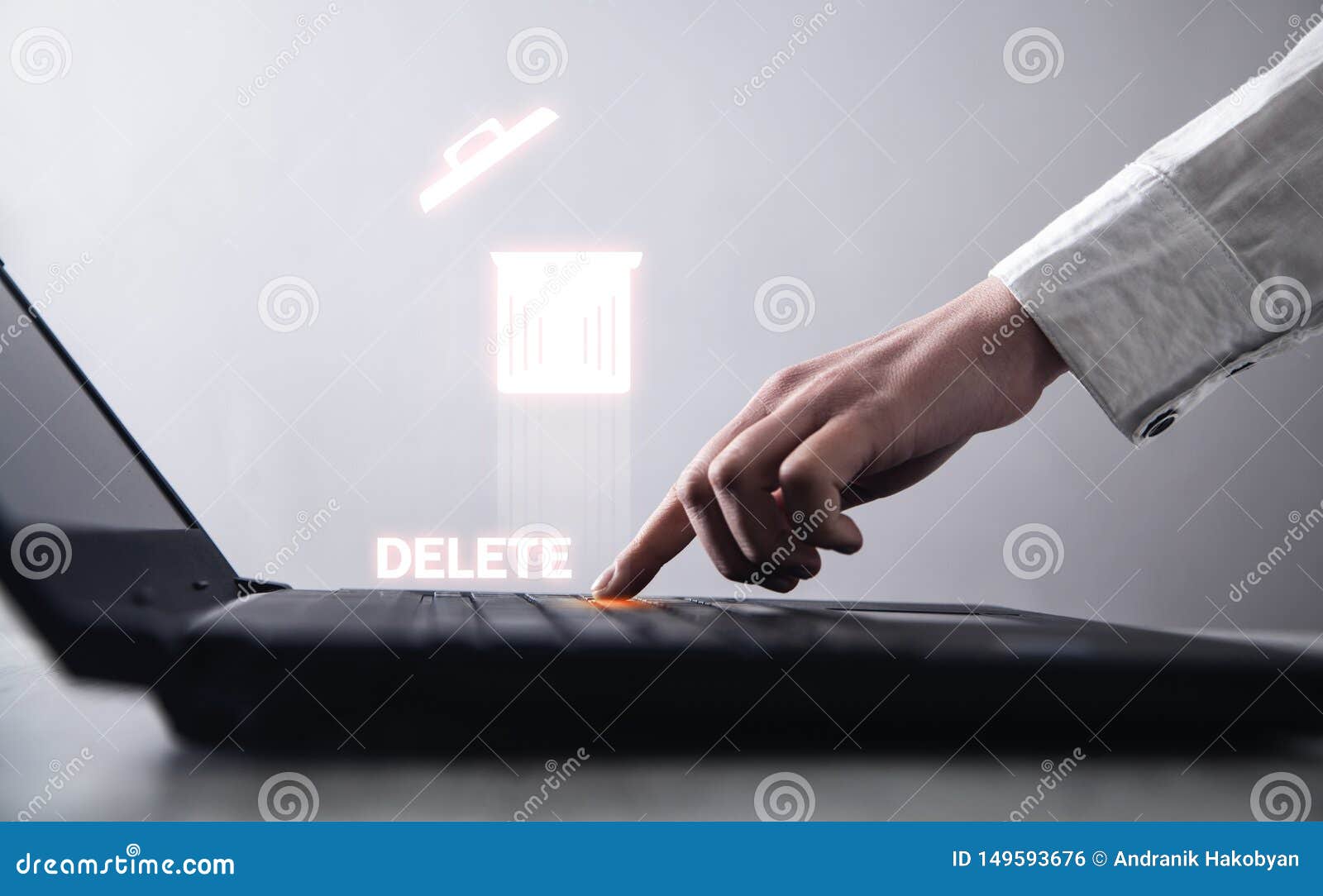 Hand Typing Laptop Keyboard. Delete Stock Photo - Image of business ...