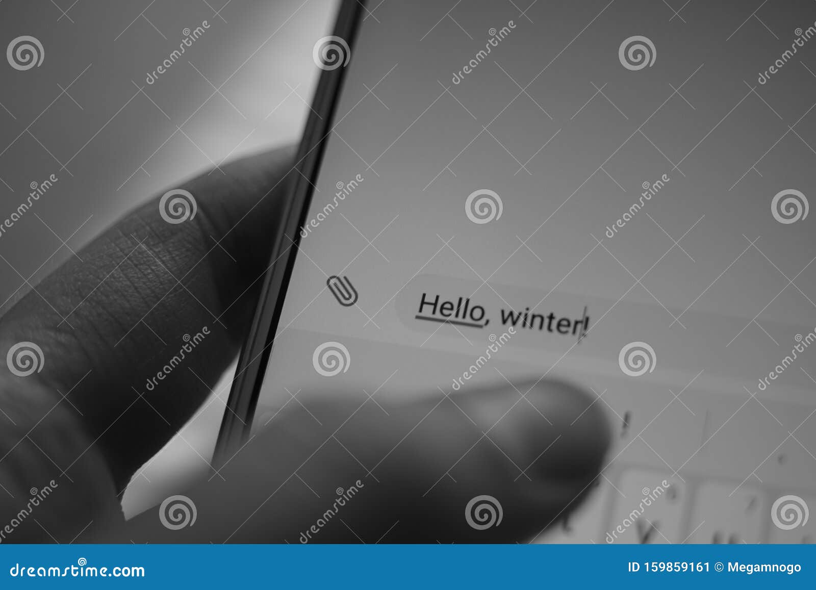 Hand Typing on a White Smartphone a Message Hello, Winter Stock Image ...